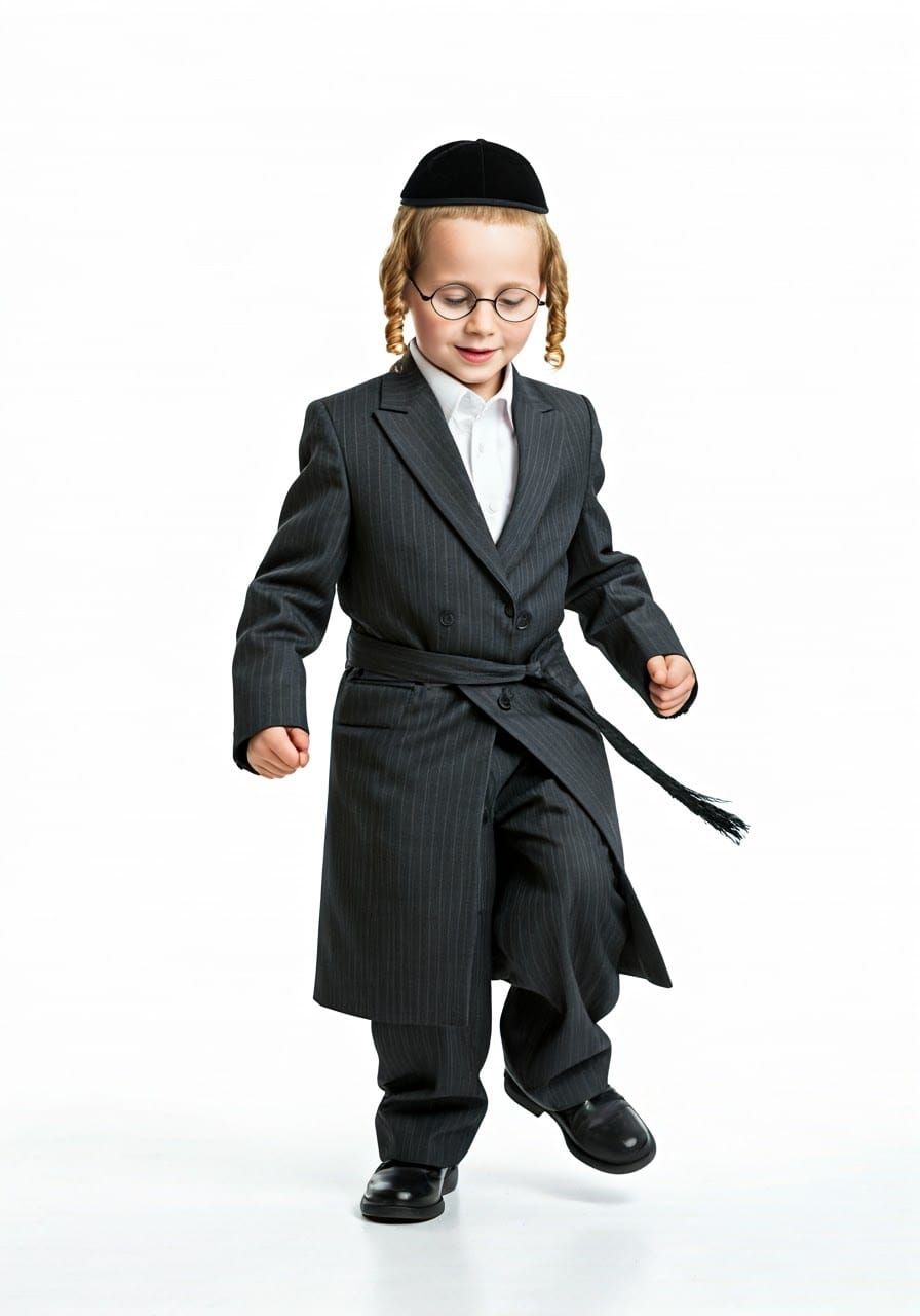Serene Hasidic Boy Dances in Joyful Traditional Po... - AI Art