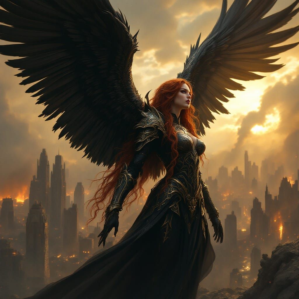 Regal Angel of Desolation in Cyberpunk Apocalypse - AI Art