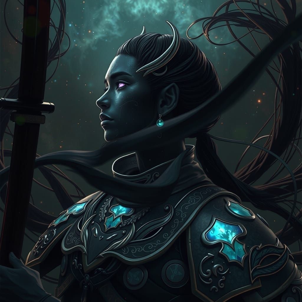 Surreal Drow Elf Samurai Radiates Mystic Balance A... - AI Art