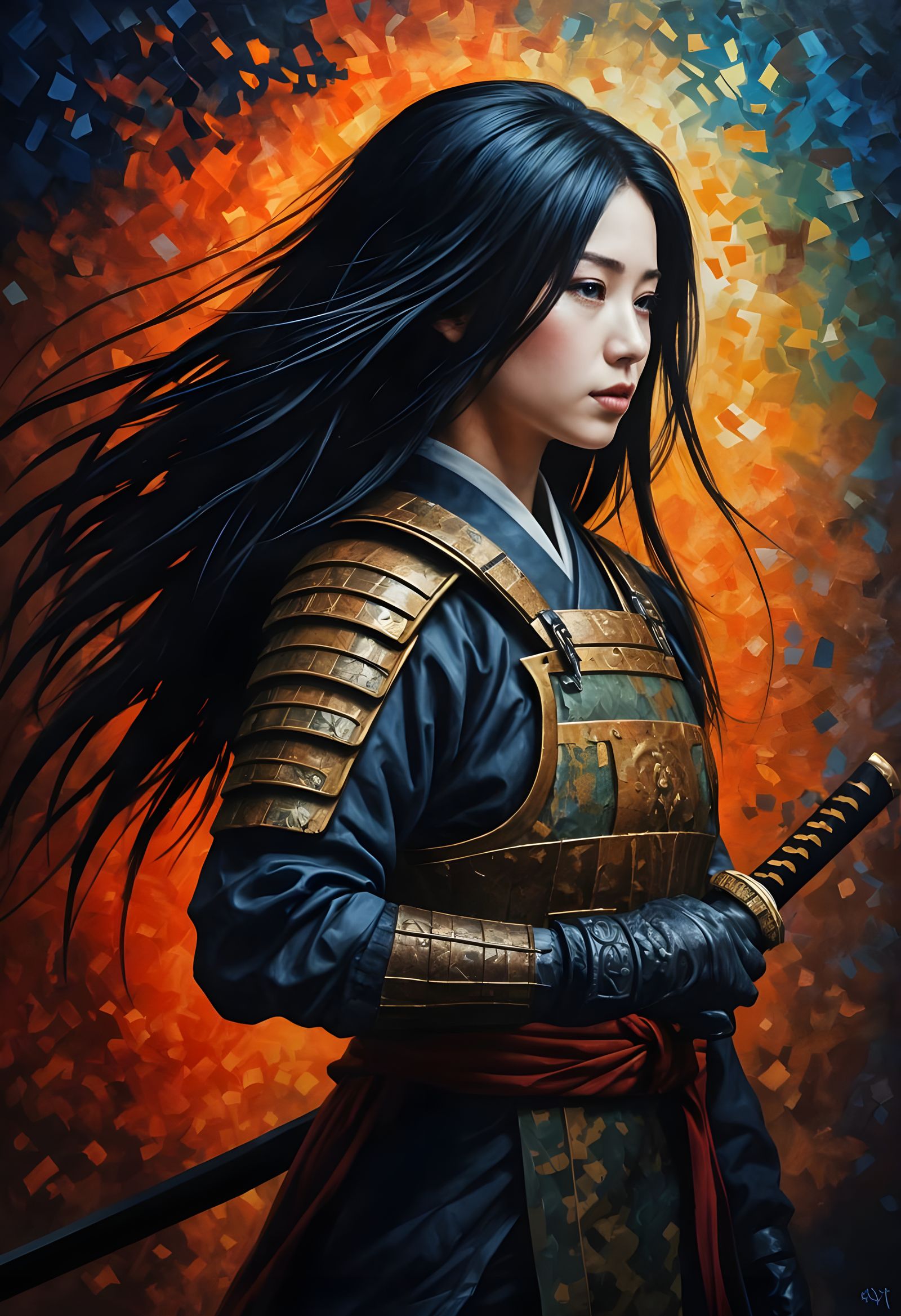 Onna-Musha - Onna-Musha Portrait as Impasto Oil Painting