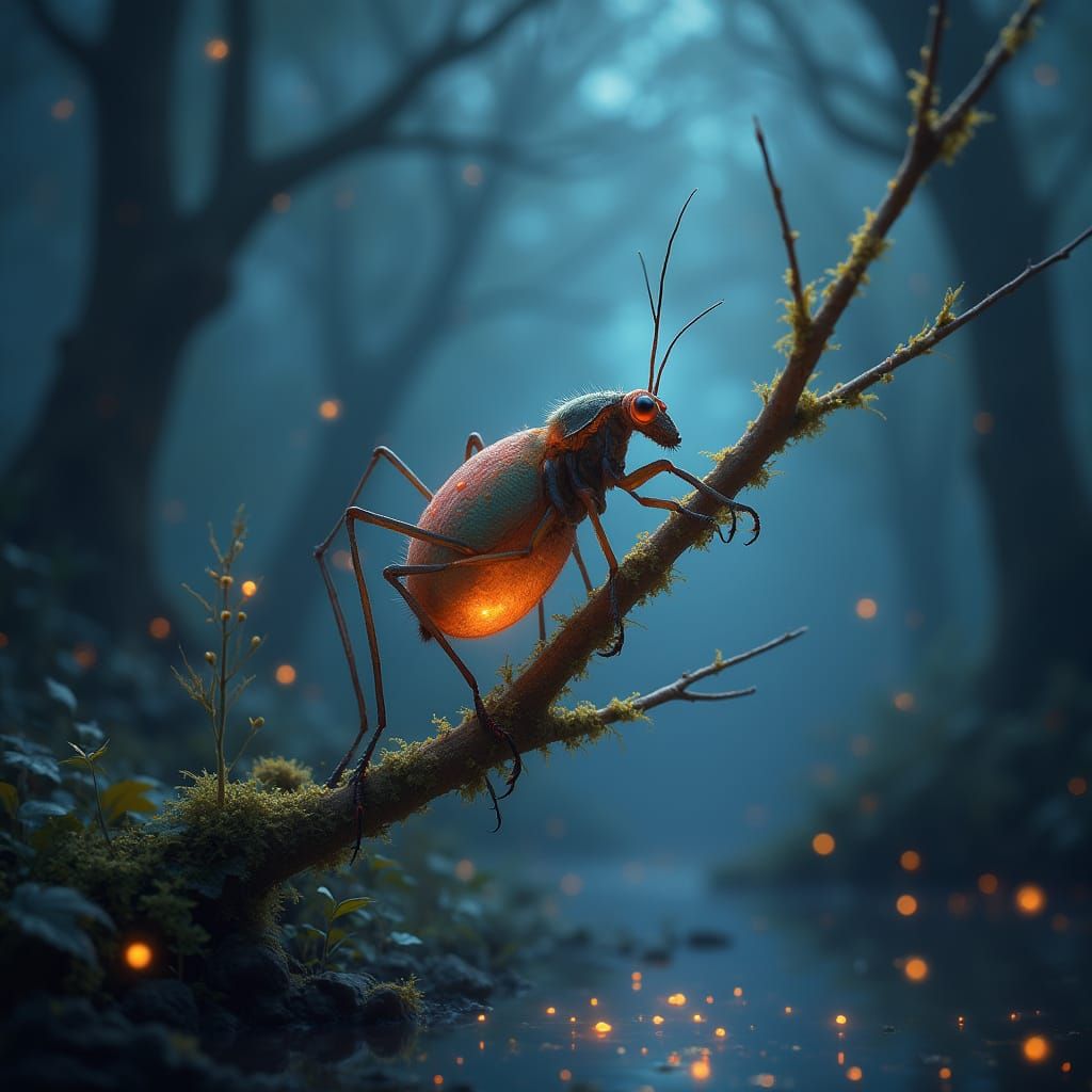 Bioluminescent Insect in Alien Swamp: Matte Painti... - AI Art