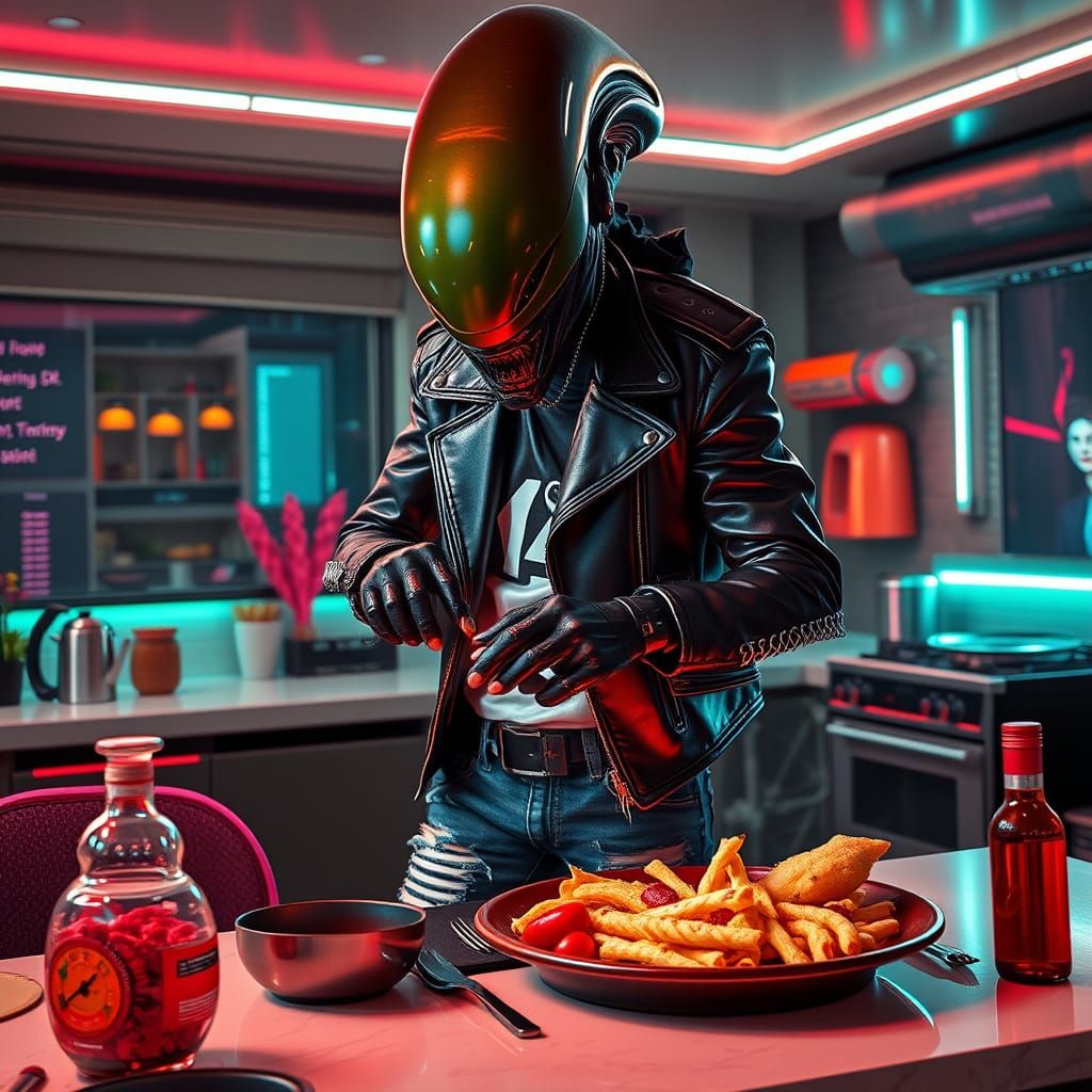 Dinner is almost ready! - Cyberpunk Chef in Futuristic Kitch...