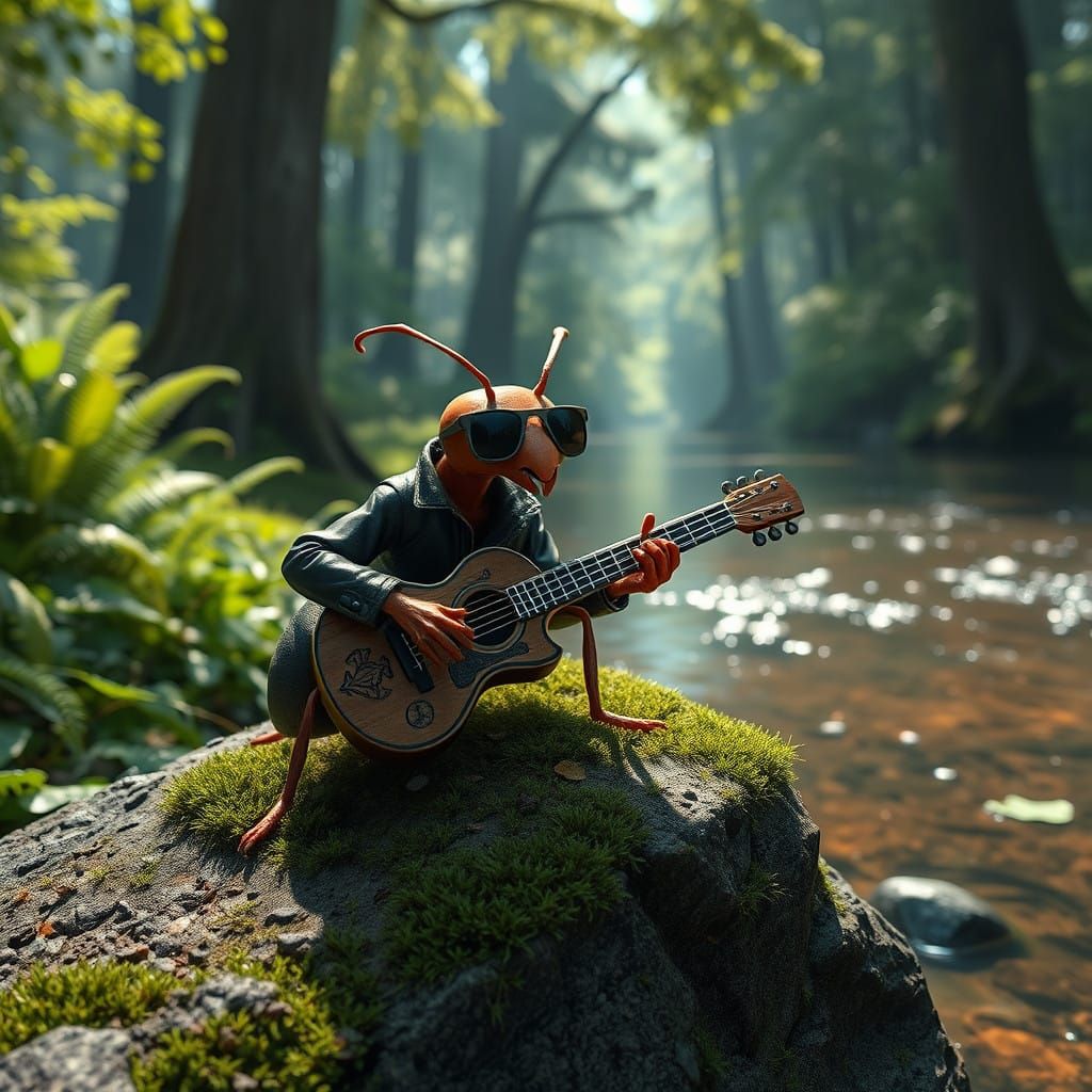 Ant playing a guitar - Hyper-Realistic Ant Rockstar Plays Mi...