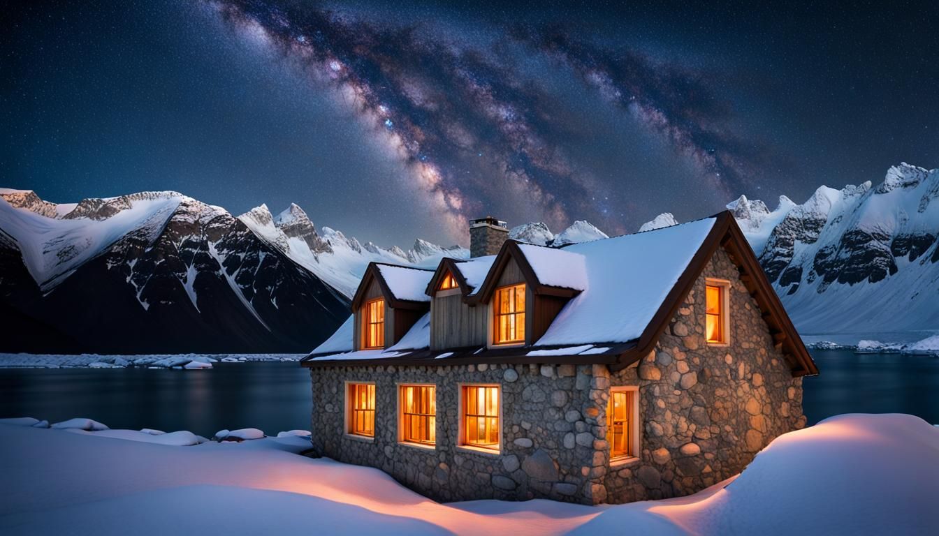 On a clear winter night, the stone cottage transforms into a bright ...