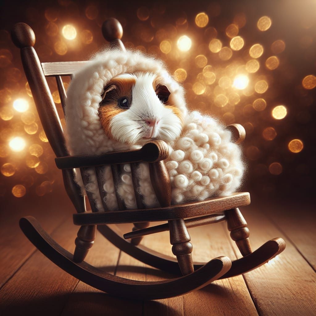 Charming Guinea Pig in Cozy Rocking Chair Scene - AI Art
