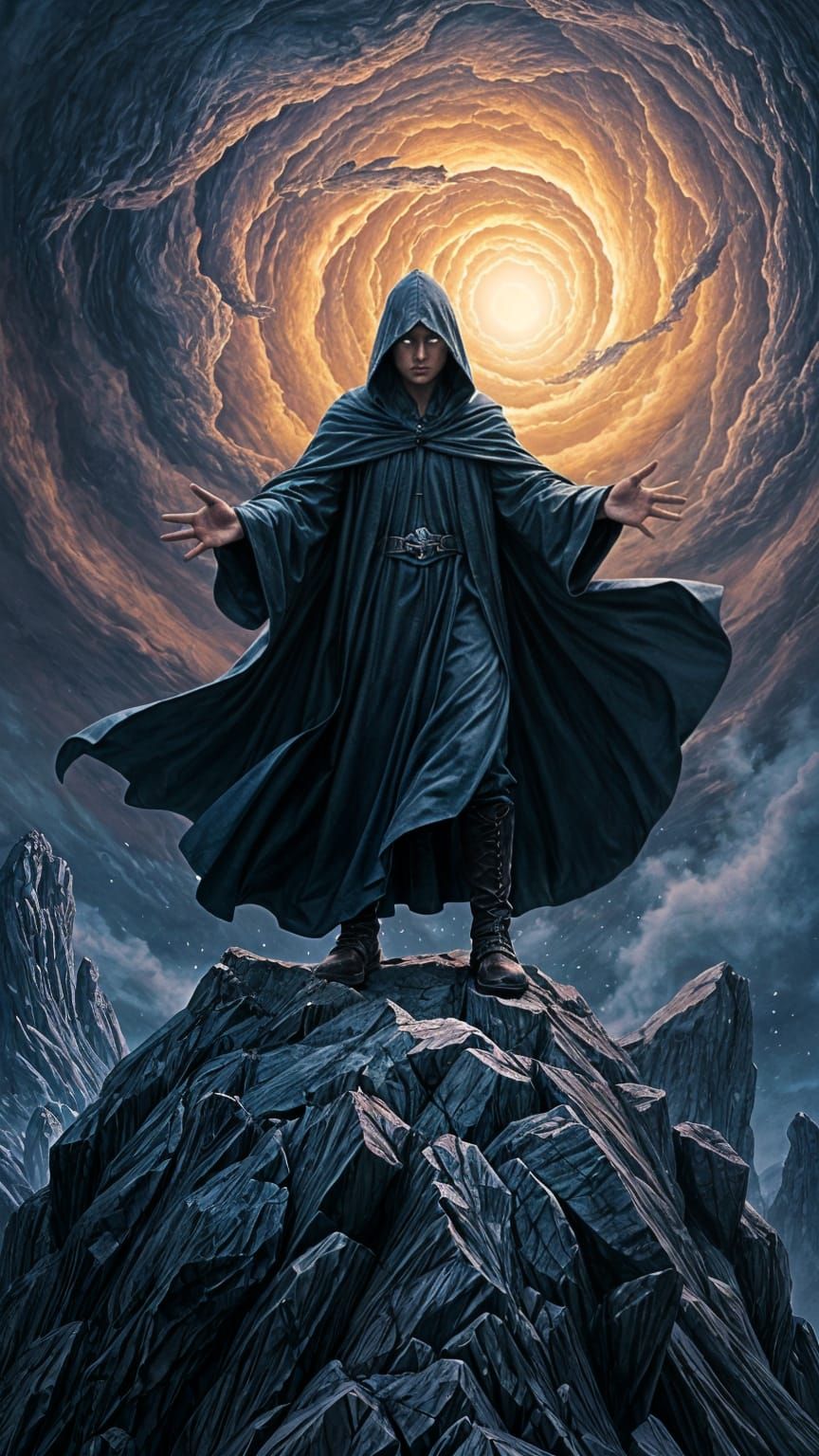 A hooded figure of a Wizard 🪄 - Ethereal Wizard Amidst Cosm...