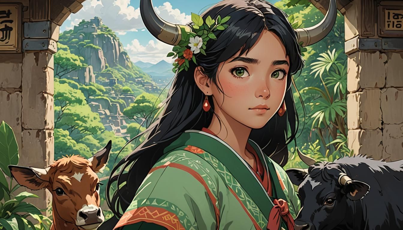 Portrait of girl having ox features - AI Generated Artwork - NightCafe ...