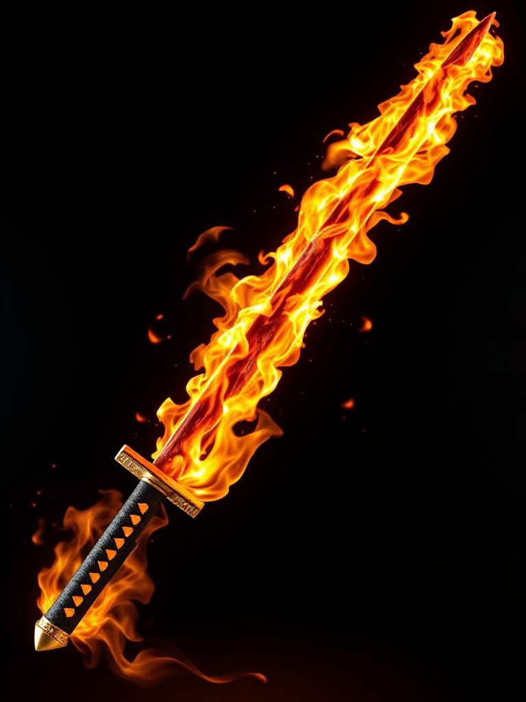 Fire Katana - Majestic Flaming Katana in Cyberpunk Style