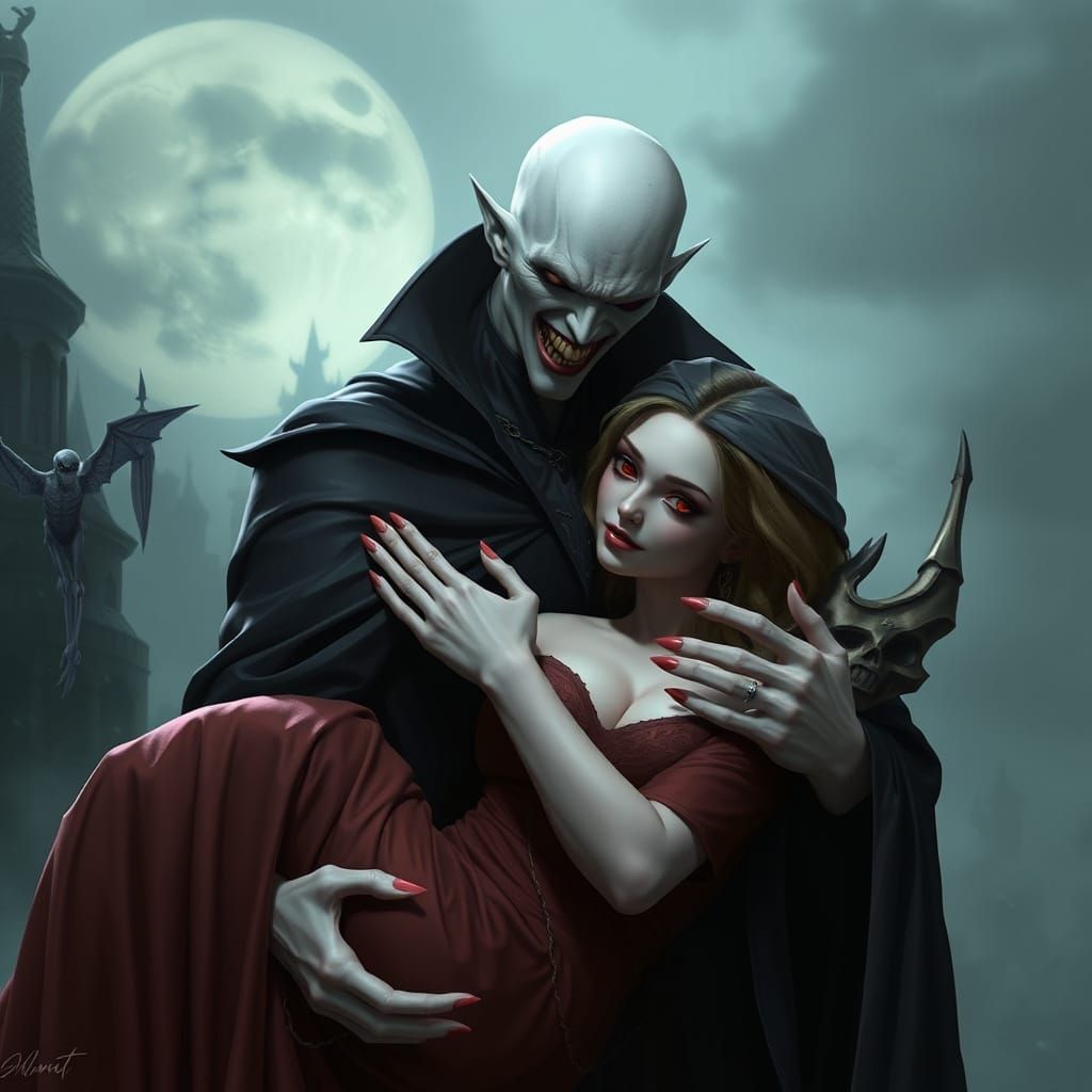 Nosferatu - Ethereal Vampire in Dark Robes Holding a Captive