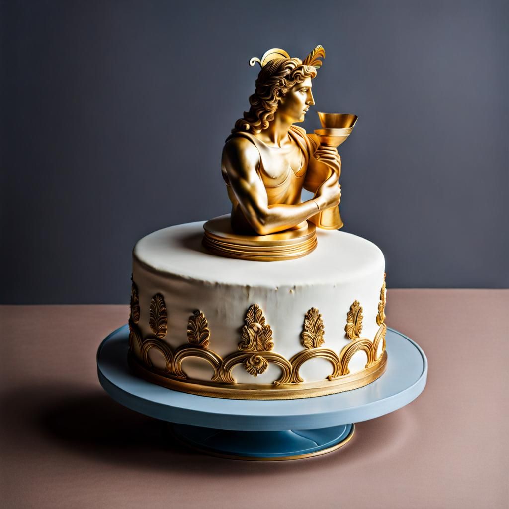 a cake with a sculpture of the ancient Greek god Apollo - AI Generated ...
