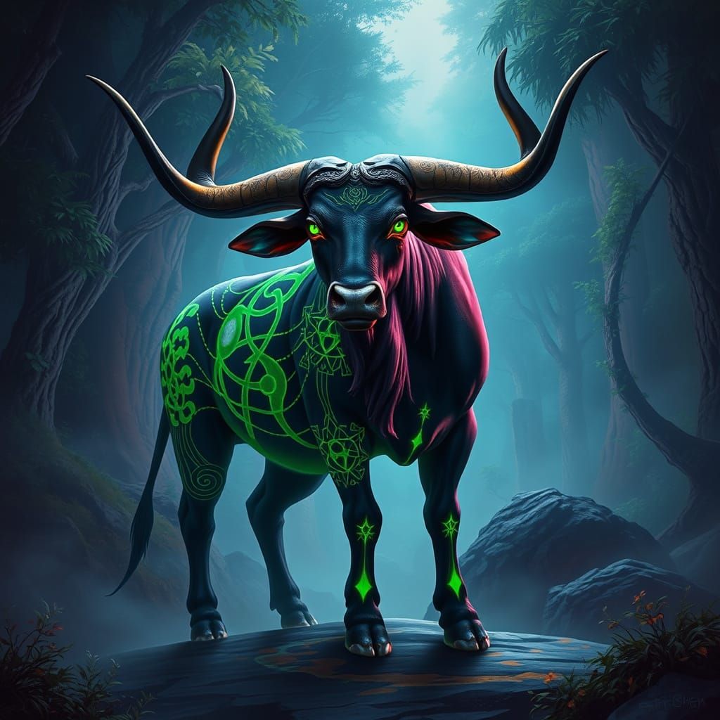 Taurus, green, tattoo - Majestic Green-Tattooed Taurus in F...