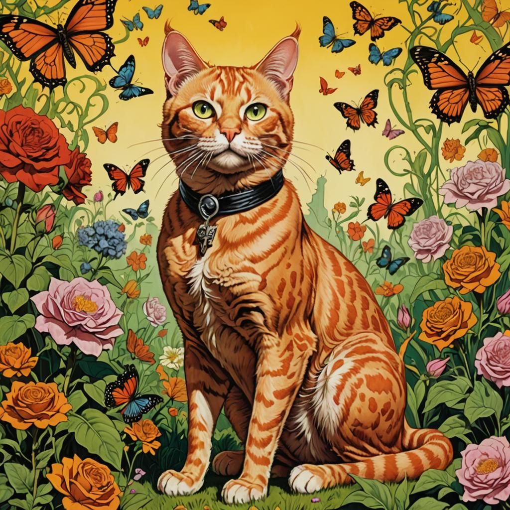 Gato con flores y mariposas - AI Generated Artwork - NightCafe Creator