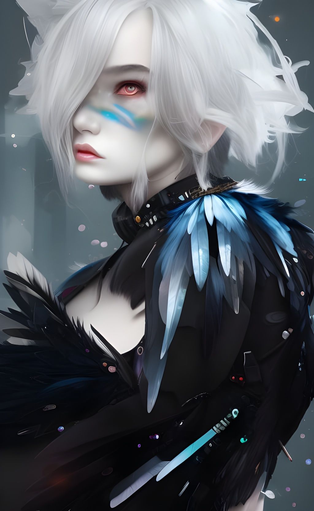 8k Shattered nanotech obsidian punk sparkles music feathers (portrait ...