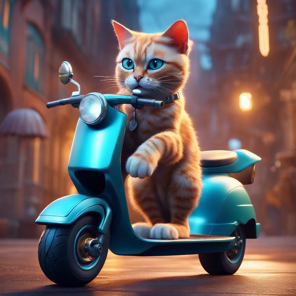 Cat using a scooter - AI Generated Artwork - NightCafe Creator