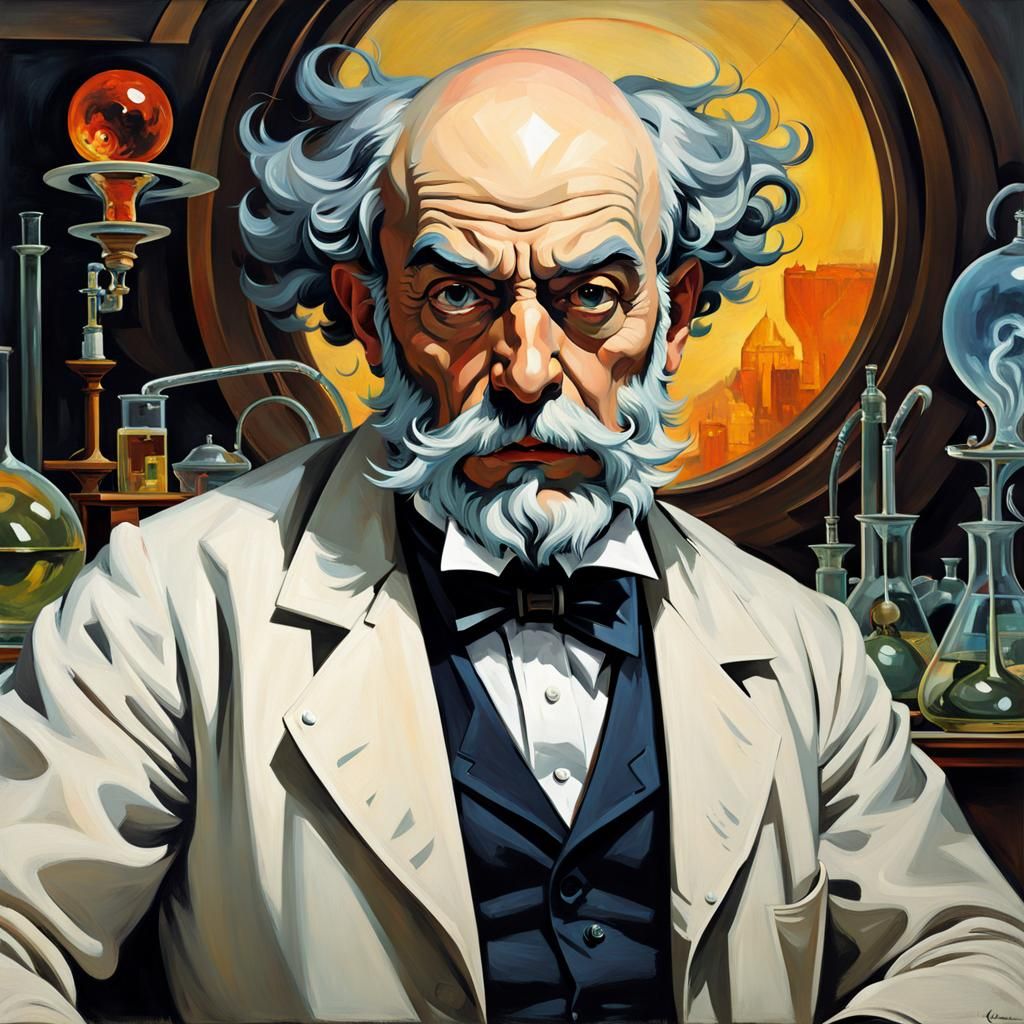 portrait, Mad Scientist, Ziggurat, trippy science fiction, Detailed ...