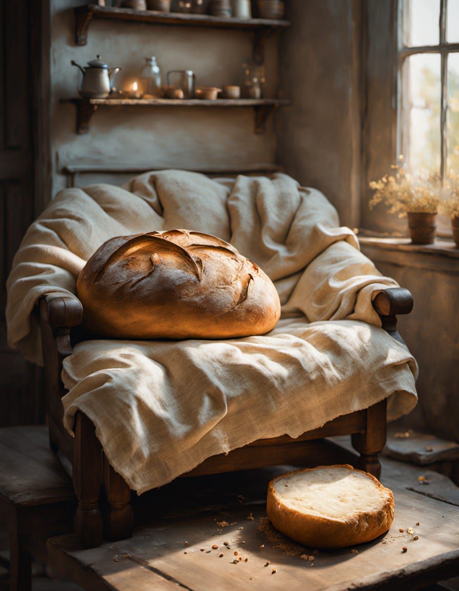 Cozy Sourdough Bread Chair in Warm Golden Light - AI Art