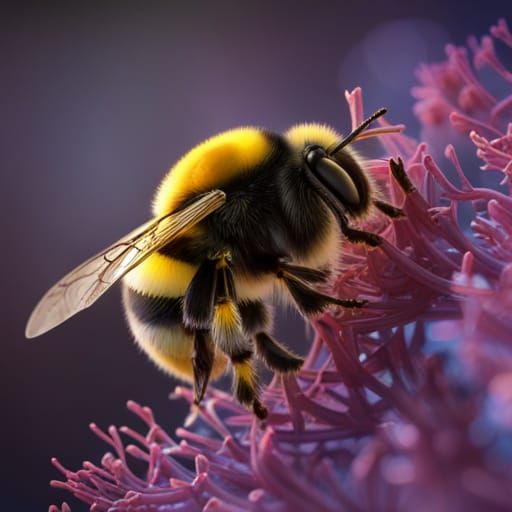 overdetailed close-up of a furry happy bumble bee, polychromatic ... overdetailed close-up of a furry happy bumble bee, polychromatic ...
