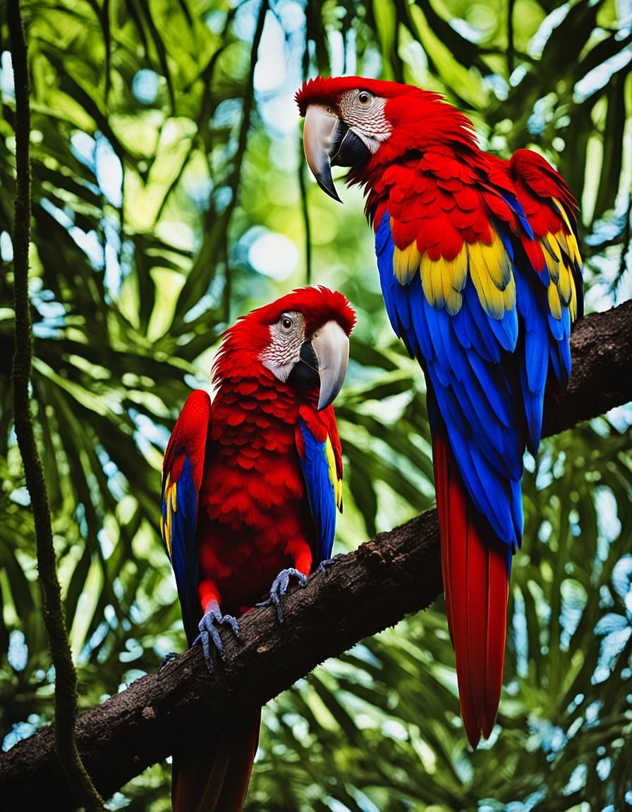 L’ara rouge vit essentiellement en haut des arbres de la forêt tropicale. Malgré un pelage rouge ...