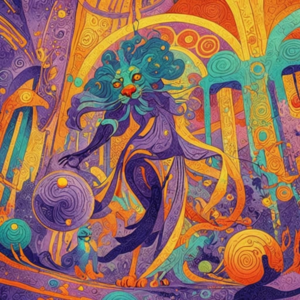 strange horses, cats, dogs, colourful, nostalgic, chinese painting ...