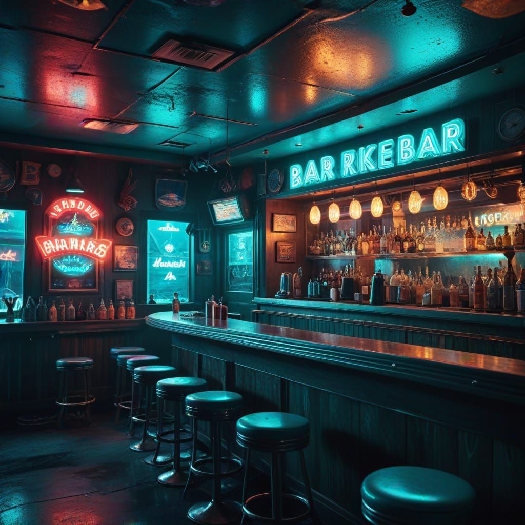 Mid Century Mermaid Dive Bar in Retro Futuristic S... - AI Art