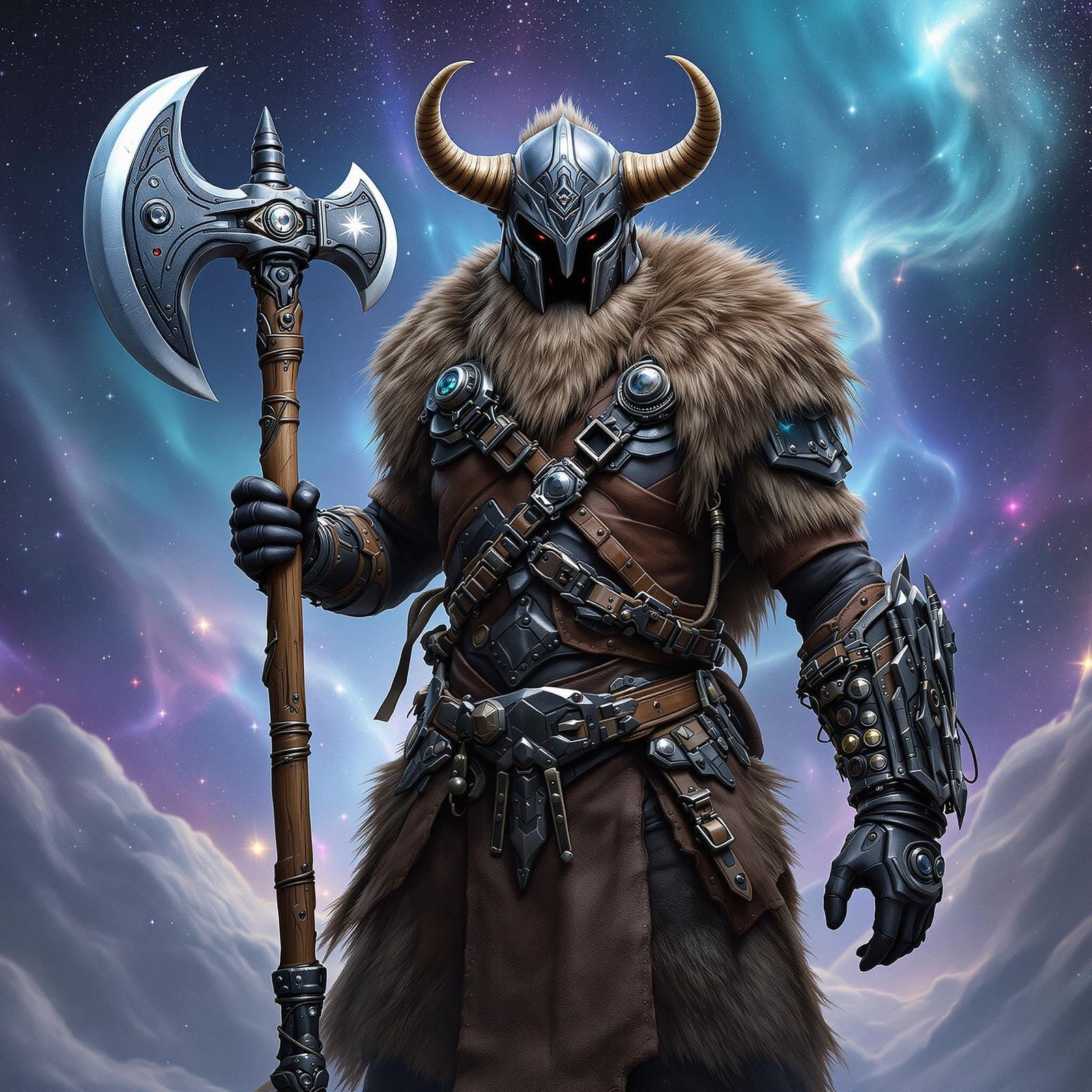 Retrotech Viking - Space Viking Warrior in Cyberpunk Spacesu...