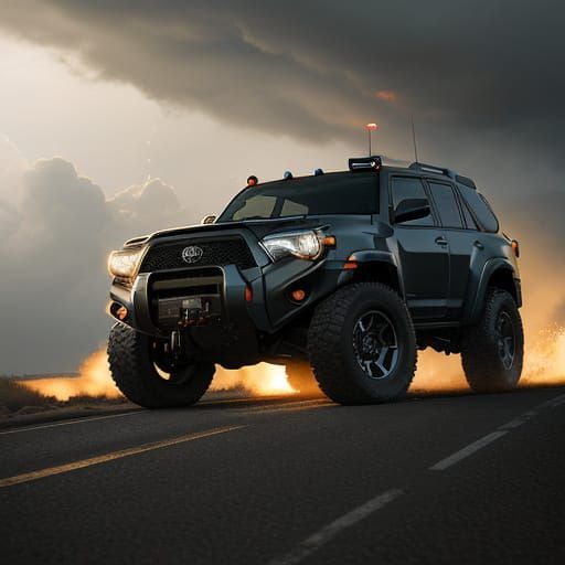 Steel Red Cyberpunk Tornado Chaser 4Runner - AI Art