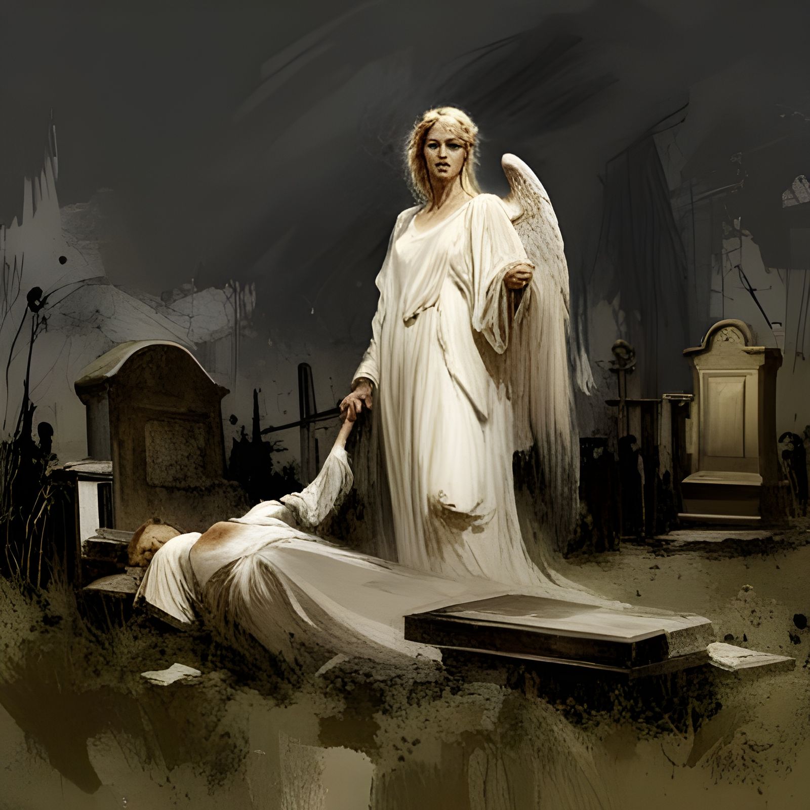 “Collecting fallen souls on a haunted graveyard” - AI Generated Artwork ...