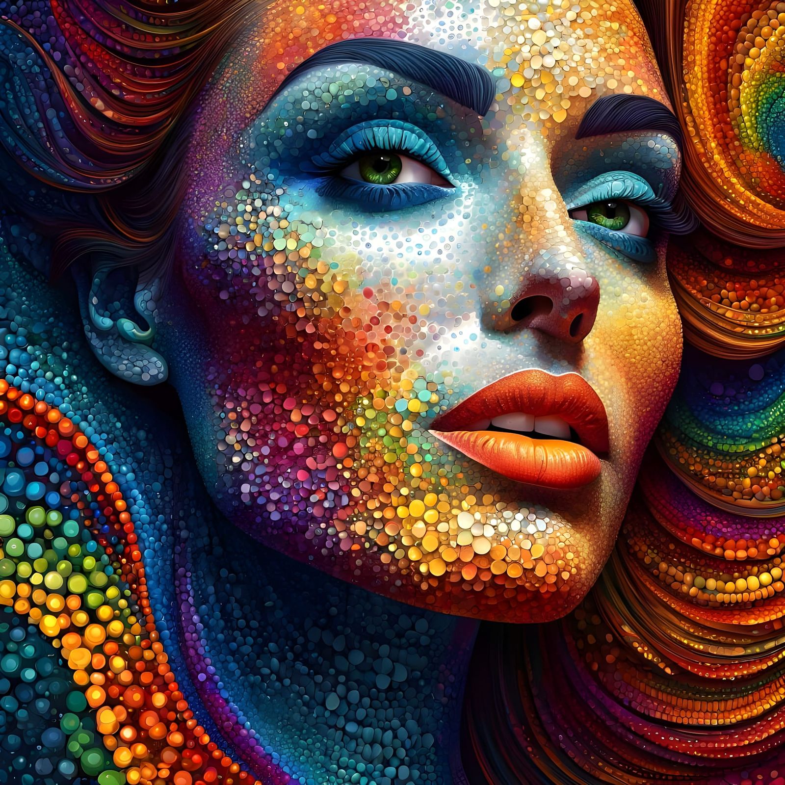 Vibrant 3D Pointillism Portrait of a Young Woman - AI Art