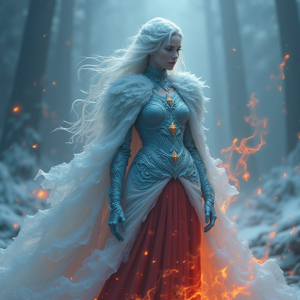 Goddess of ice and fire - Icy Goddess in Frozen Flames, Surr...