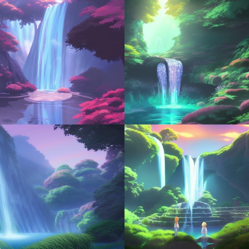 Epic anime waterfall scenery - AI Generated Artwork - NightCafe Creator