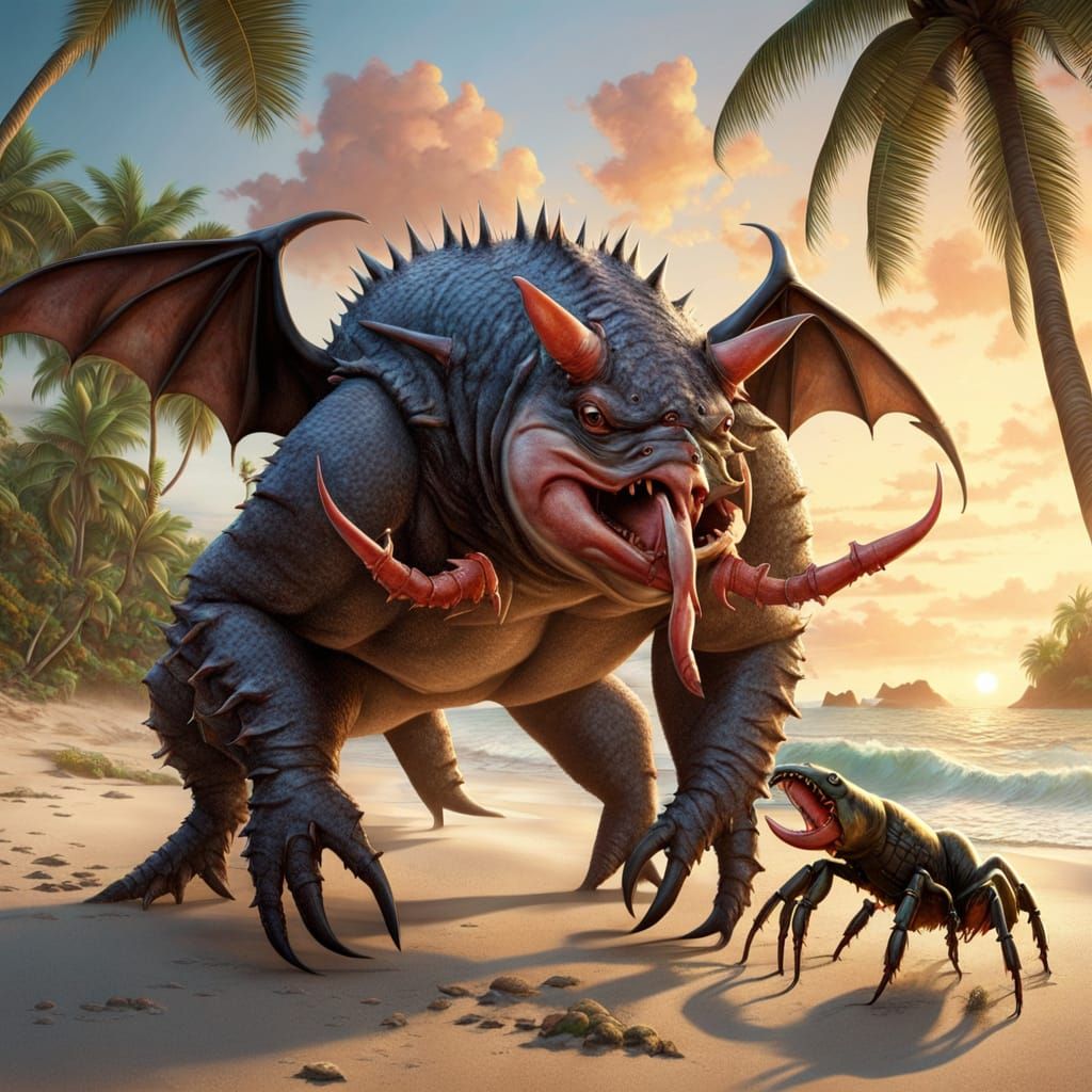 `beach predators - Chubby Toad-Bat-Humanoids Play on Tropica...