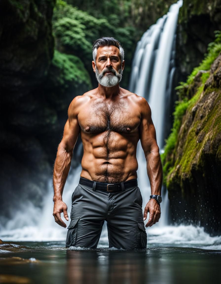 handsome man in a waterfall - AI Generated Artwork - NightCafe Creator