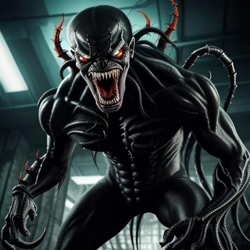 Snarling possessed Venom Symbiote. A grotesque stitched together killer ...