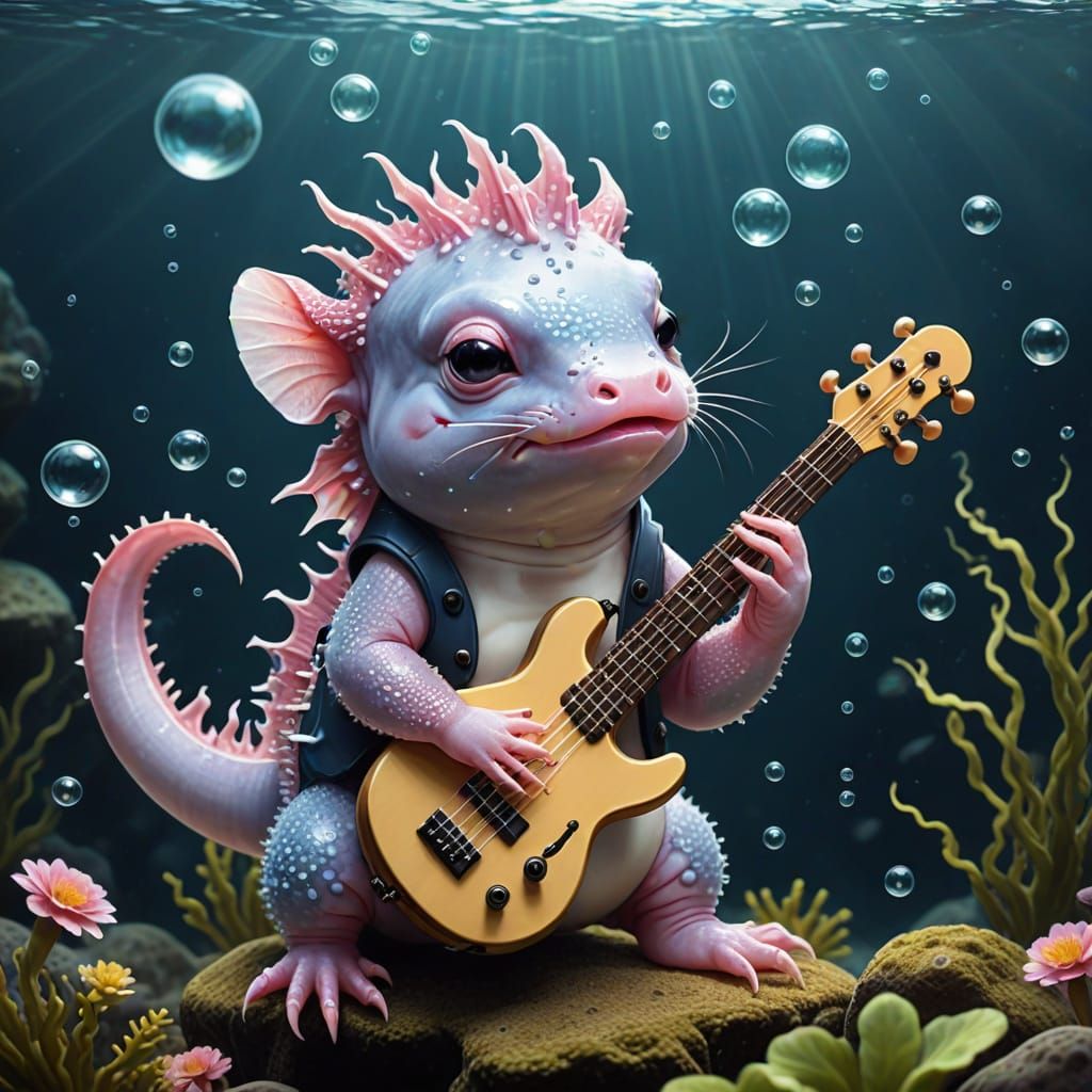 Axolotl Serenades the Deep with Melodic Bubbles - AI Art