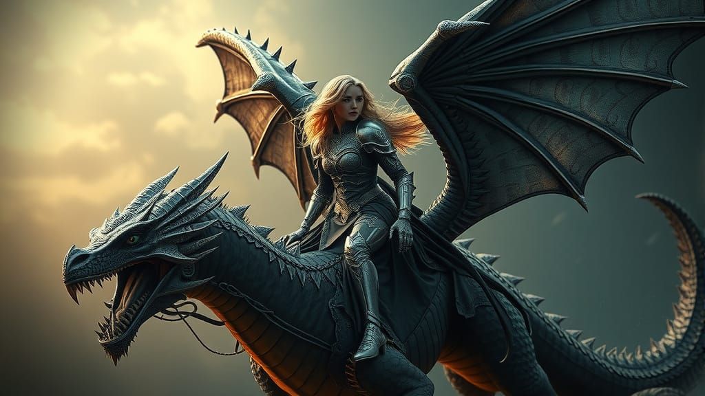 Ethereal Gothic Goddess Rides Majestic Dragon in S... - AI Art