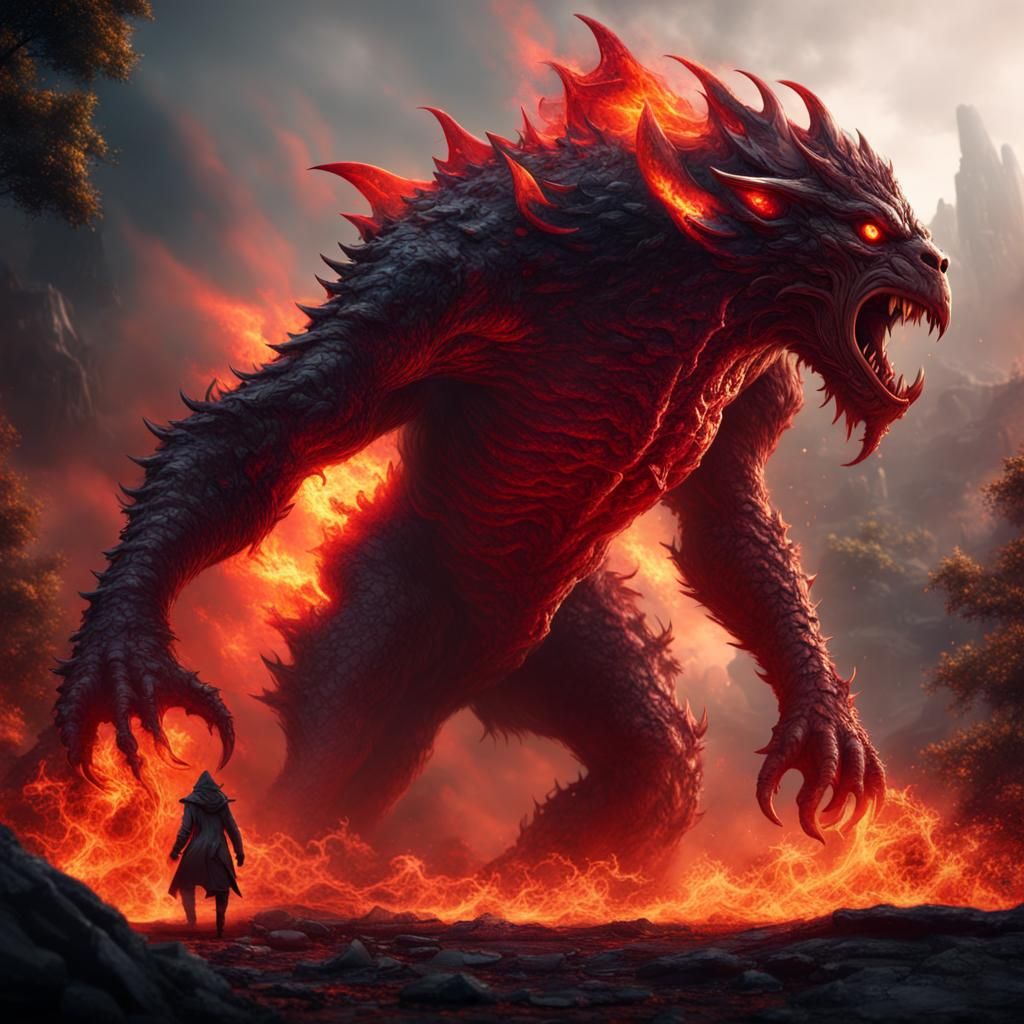 A red fire monster prowling - AI Generated Artwork - NightCafe Creator