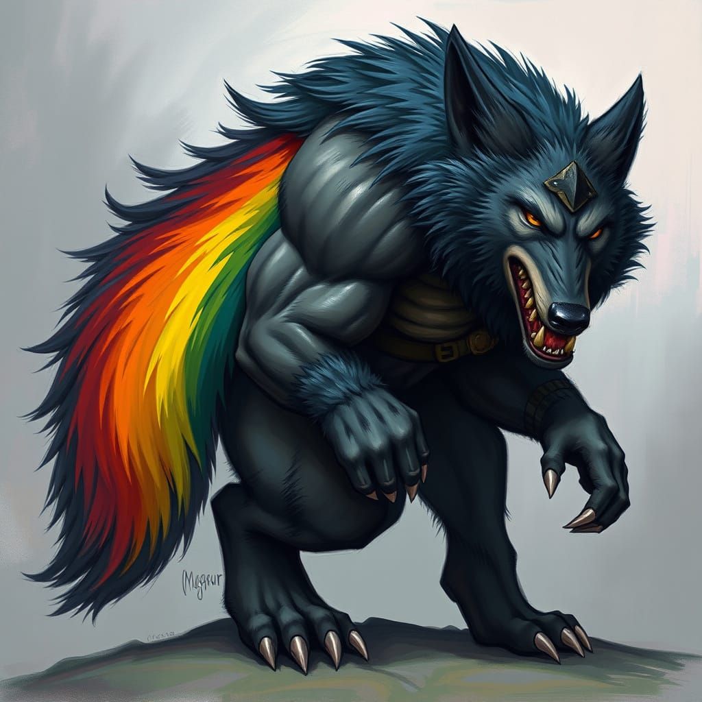 Surreal Furry God with Rainbow Colored Tail in Cyb... - AI Art