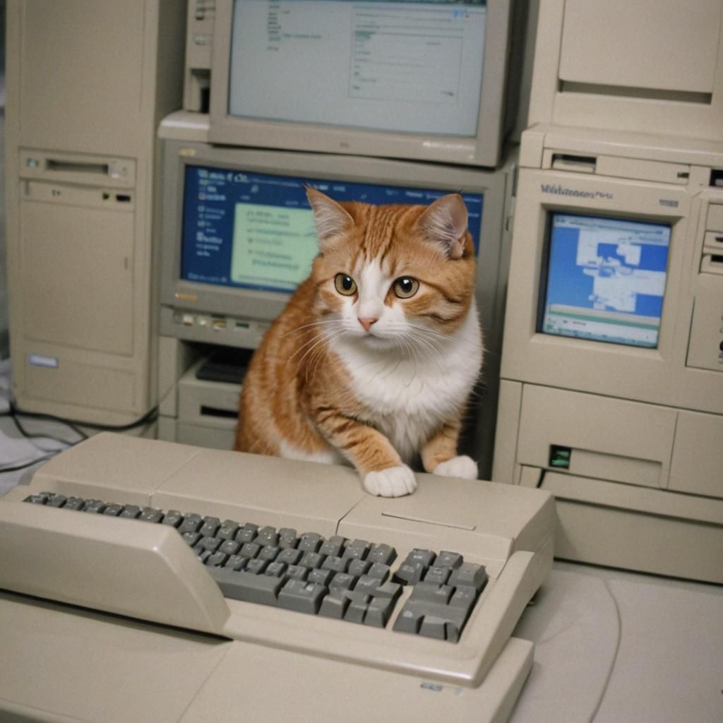 Kitty and old computers - AI Generated Artwork - NightCafe Creator