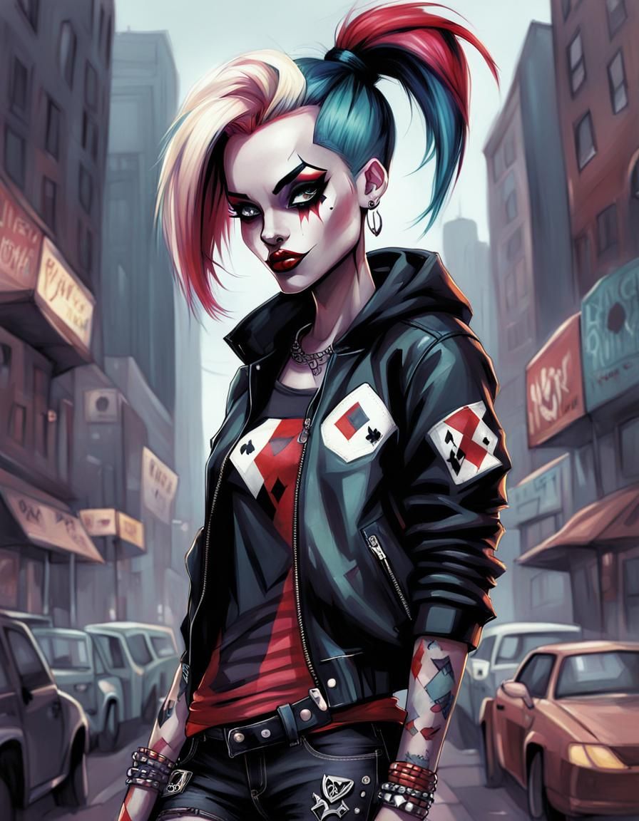 Harley Quinn, punk style clothes , by Lois Van Baarle - AI Generated ...