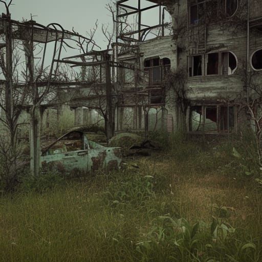 Overgrown Post-Apocalyptic Ruins - AI Generated Artwork - NightCafe Creator