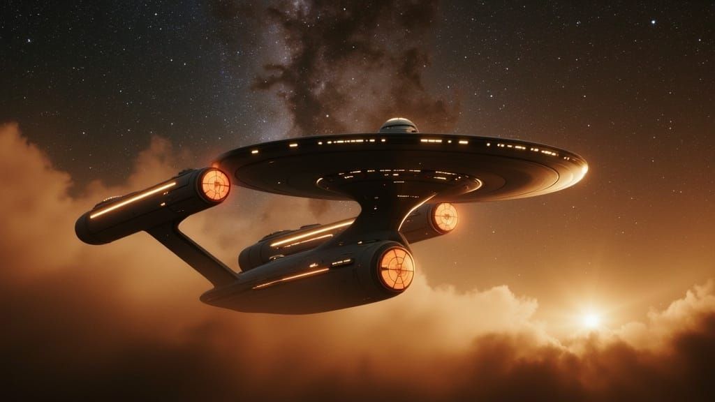 Starship - Epic Starship Emerging from Stellar Dust Cloud