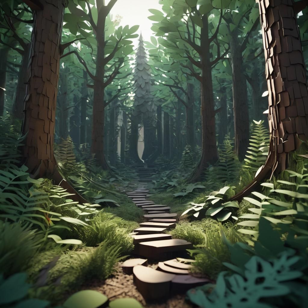 A complex style of kirigami featuring a forest scene AppGameKit, Art of Illusion, Artrift ...