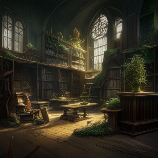 Abandoned haunted library - AI Generated Artwork - NightCafe Creator