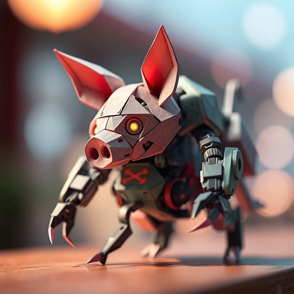 Fragile Fighter - Anime Pigman Mecha with Origami Details