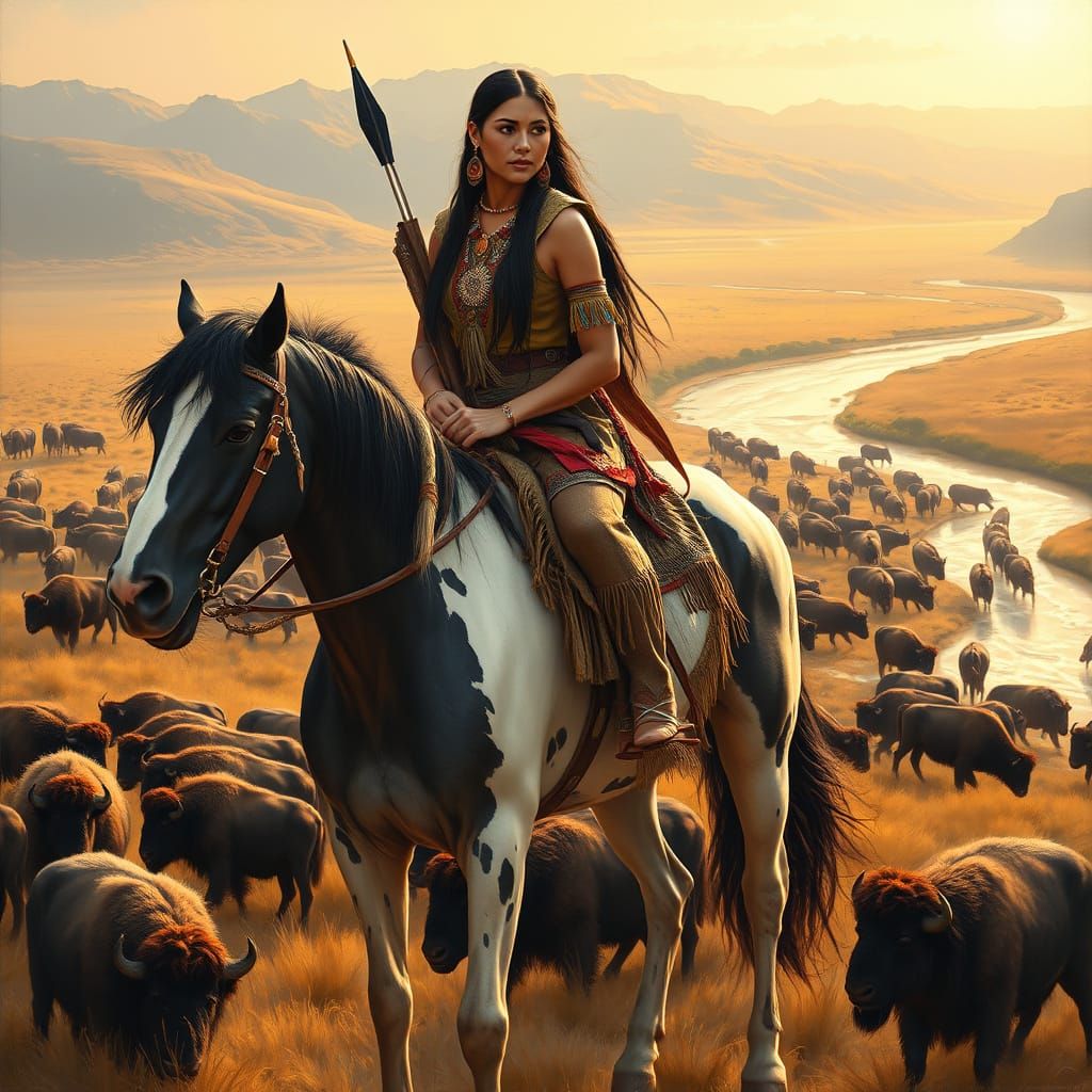 Cheyenne Warrior Rides Tall in Regal Splendor - AI Art