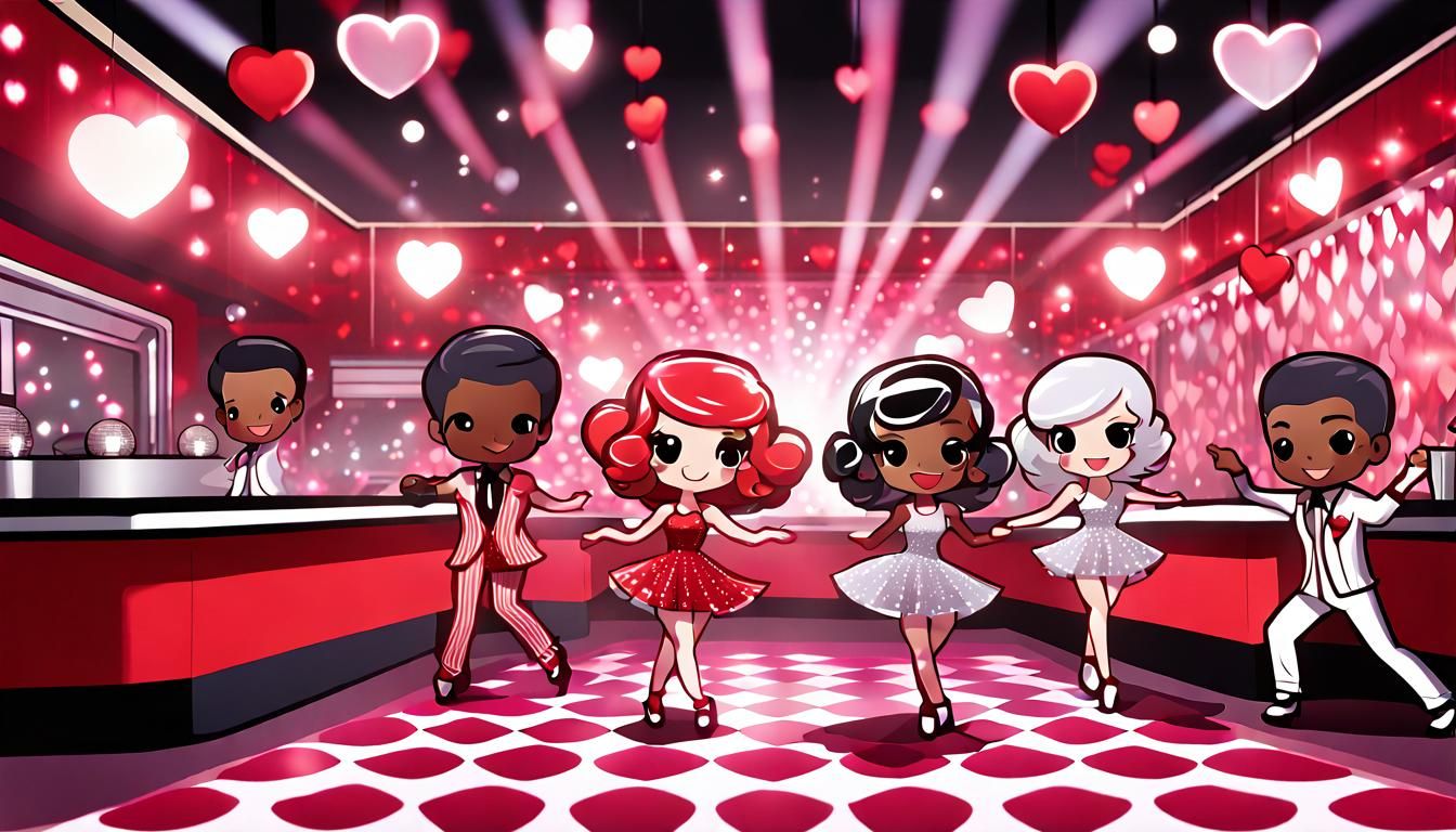 Chibi Dancers at Sparkling Valentine's Day Dance with 50s Diner Theme ...