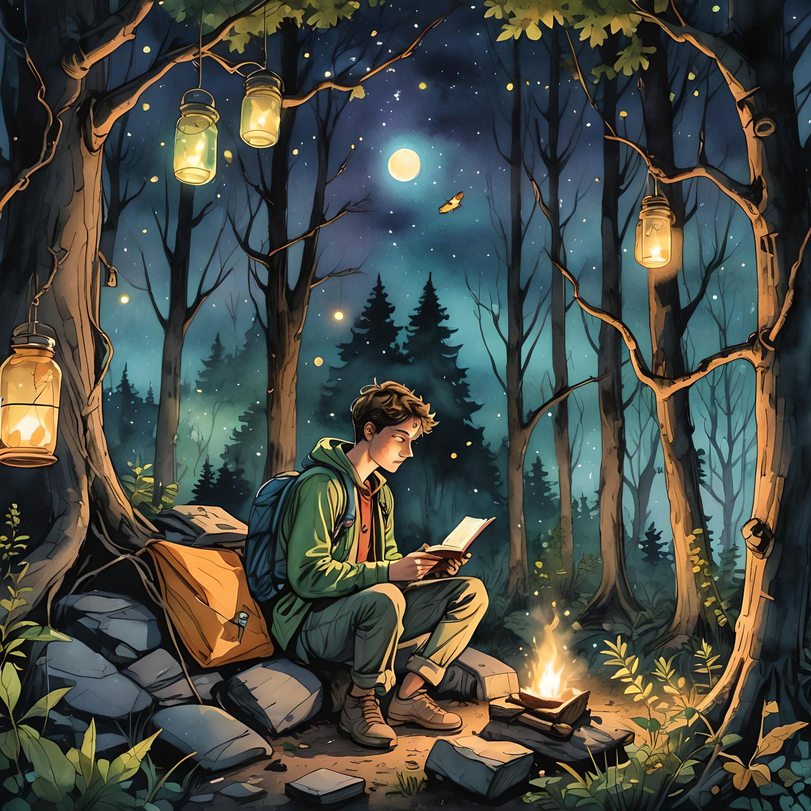 Reading Under the Stars - AI Generated Artwork - NightCafe Creator