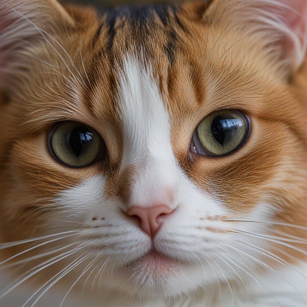 A hyper-detailed close up of a calico cats face