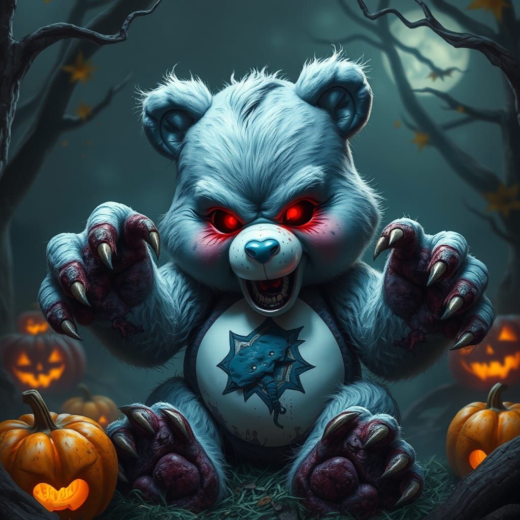 Scare bear Care Bear in the style of Halloween monsters extremely detailed highly realistic ...