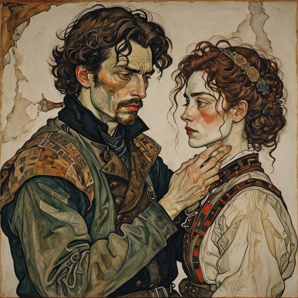 Athos point his gun at the beautiful Milady's forehead. 1625 era. Egon ...